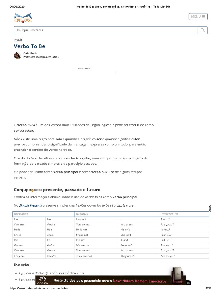 Verbo To Be - Usos, Conjugações, Exemplos e Exercícios - Toda Matéria ...
