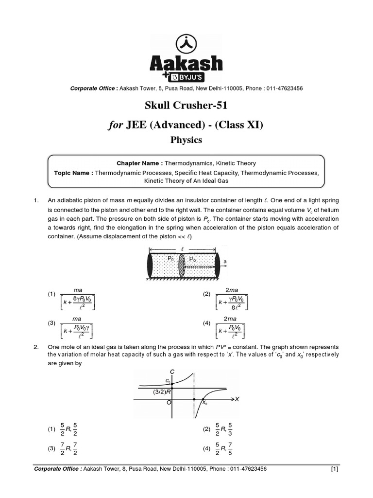 Skull Crusher-51 - Class XI - JEE (Adv) - Physics | PDF | Gases | Heat ...
