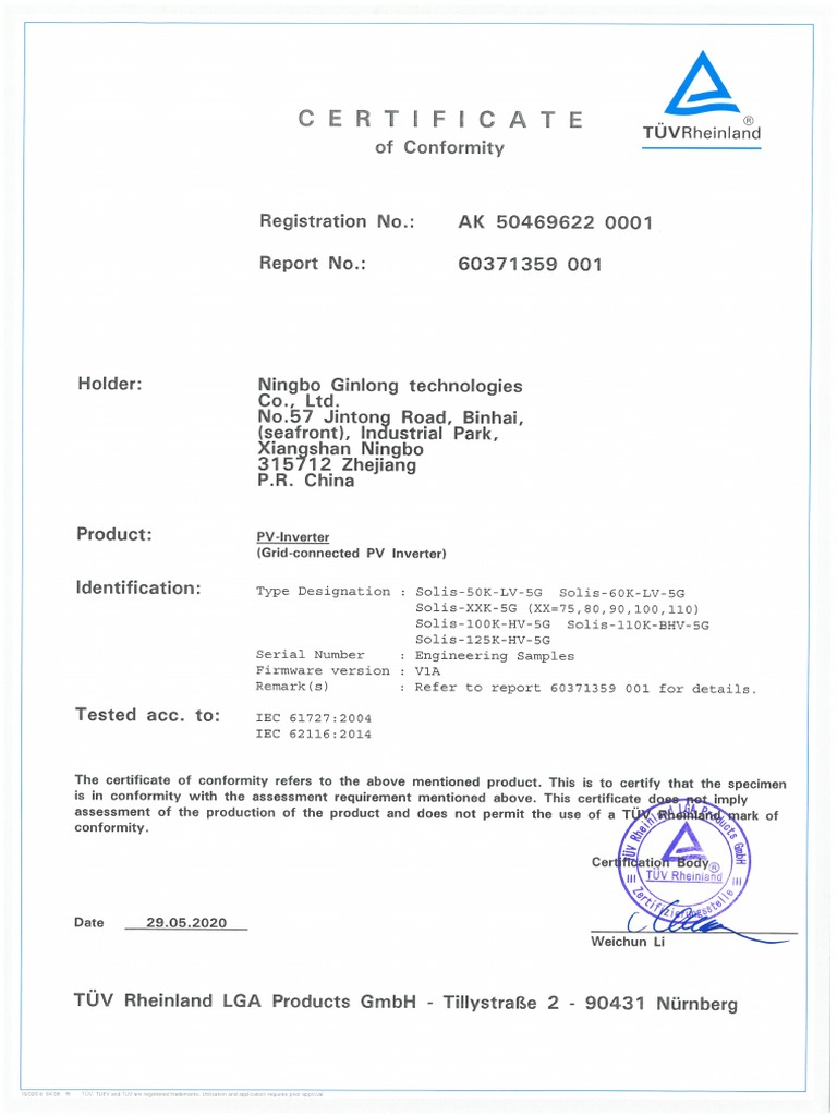 11-Solis Certificate IEC61727 IEC62116 (50-60) K-LV-5G (75-125) K-5G ...