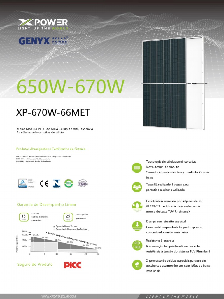 Módulos Solares XP 660W-670W: Especificações | PDF | Rede elétrica ...