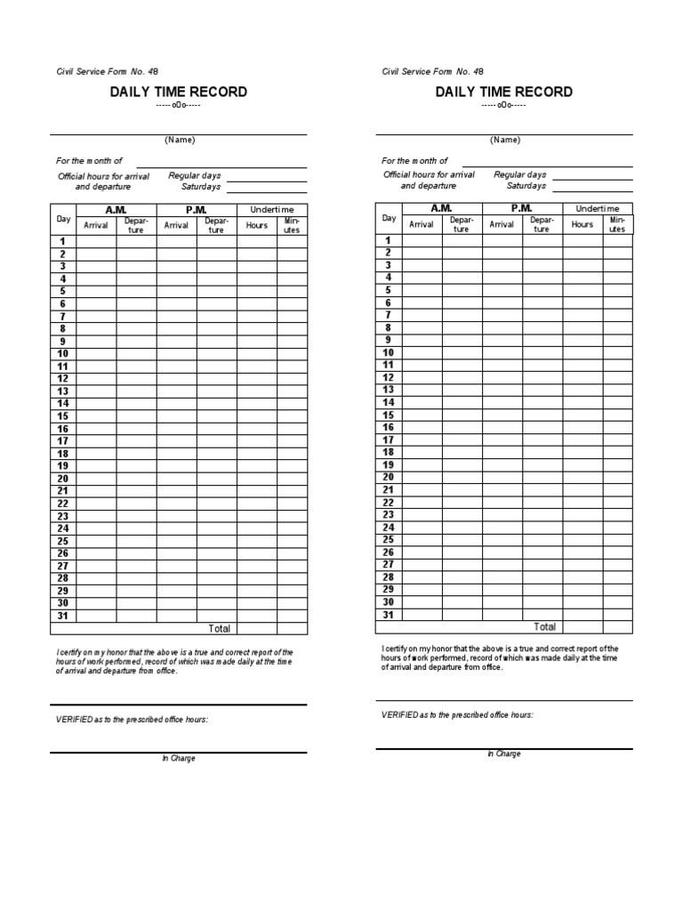 DTR Editable Form | PDF