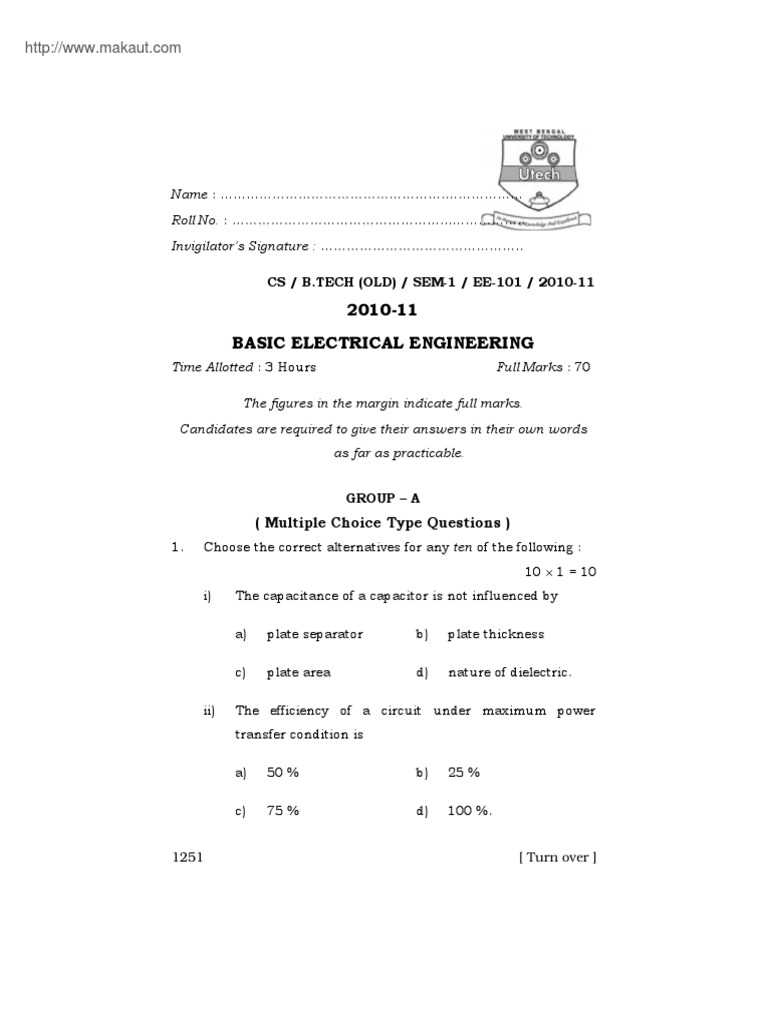 Btech 1 Sem Basic Electrical Engineering 2010 | Descargar gratis PDF ... Btech 1 Sem Basic Electrical Engineering 2010 | Descargar gratis PDF ...