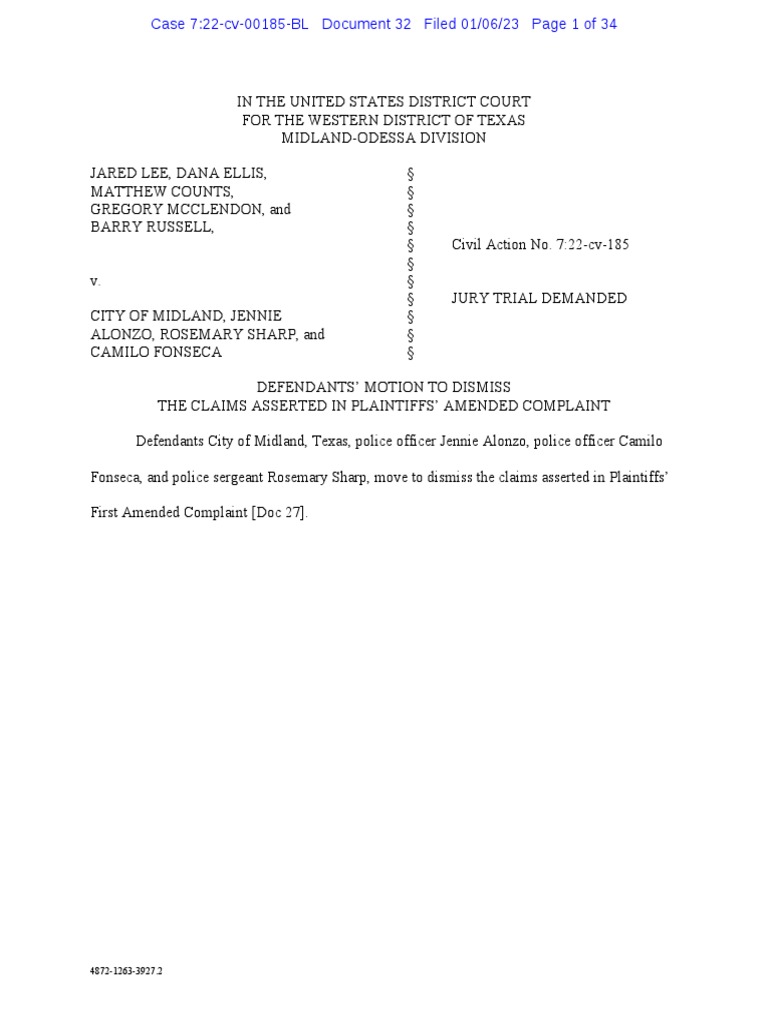 City of Midland Request To Dismiss Amended Lawsuit by Former Midland ...