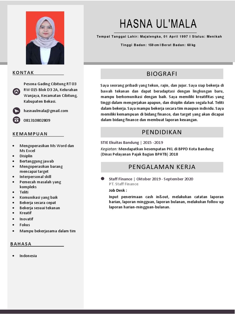 CV + Berkas Hasna Ul'Mala | PDF