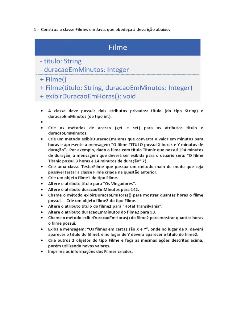 Exercício 1 - Classes e Objetos | PDF | Classe (programação de ...