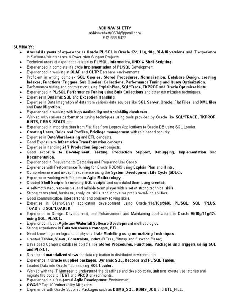 Abhinav Shetty SR PL - SQL | PDF | Pl/Sql | Databases Abhinav Shetty SR PL - SQL | PDF | Pl/Sql | Databases