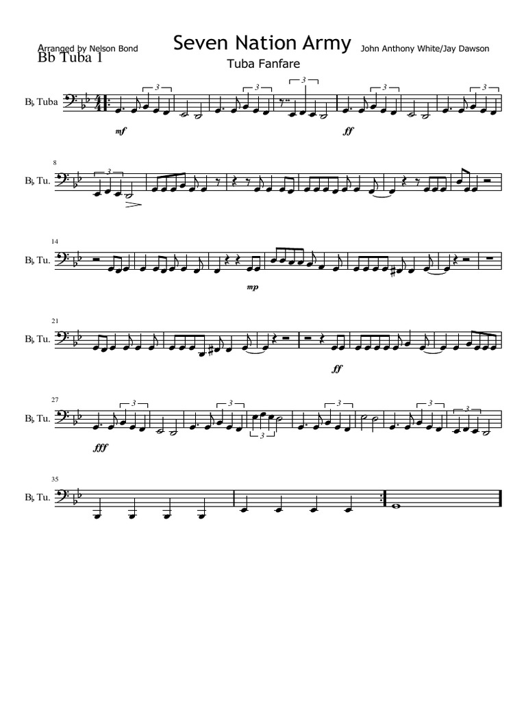 Seven Nation Army - Tuba Fanfare-Bb Tuba 1 | PDF