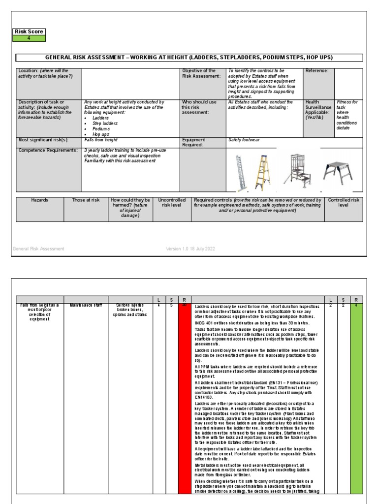 Working at Height Risk Assessment Guide | PDF | Occupational Safety And ...