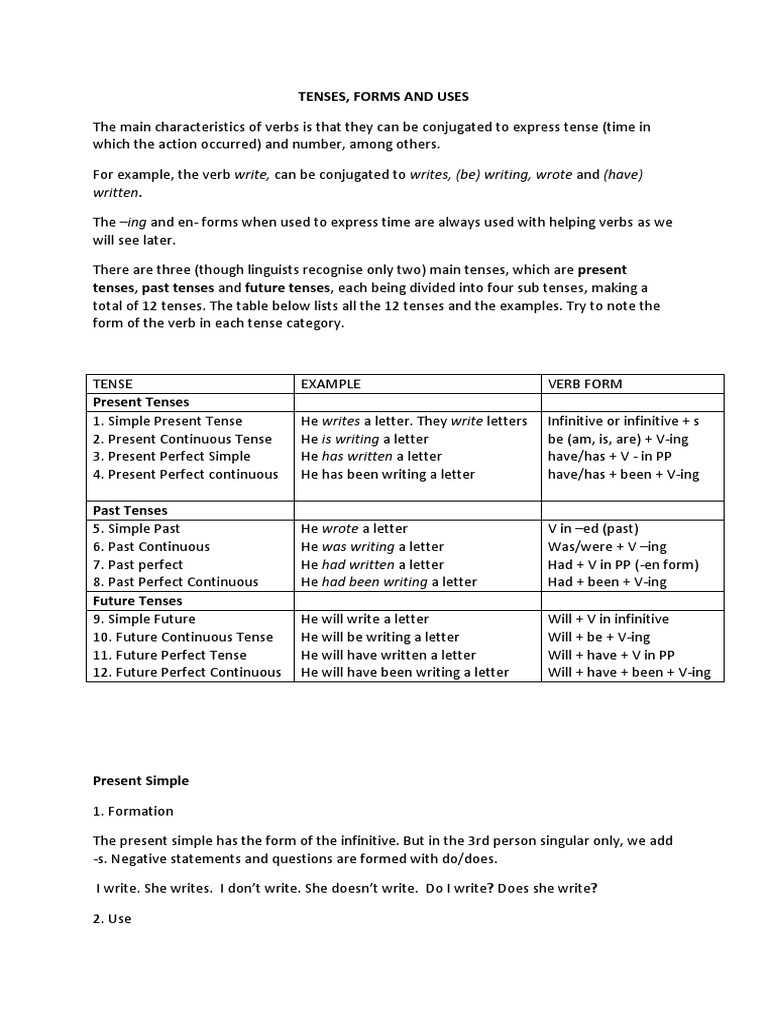 Tenses and Uses | PDF | Grammatical Tense | Grammar