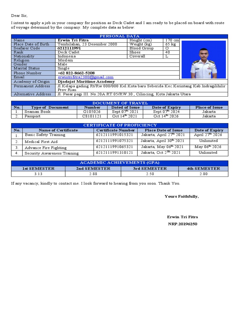 CV - Erwin Tri Fitra-Dikonversi | PDF | Jakarta | National Security