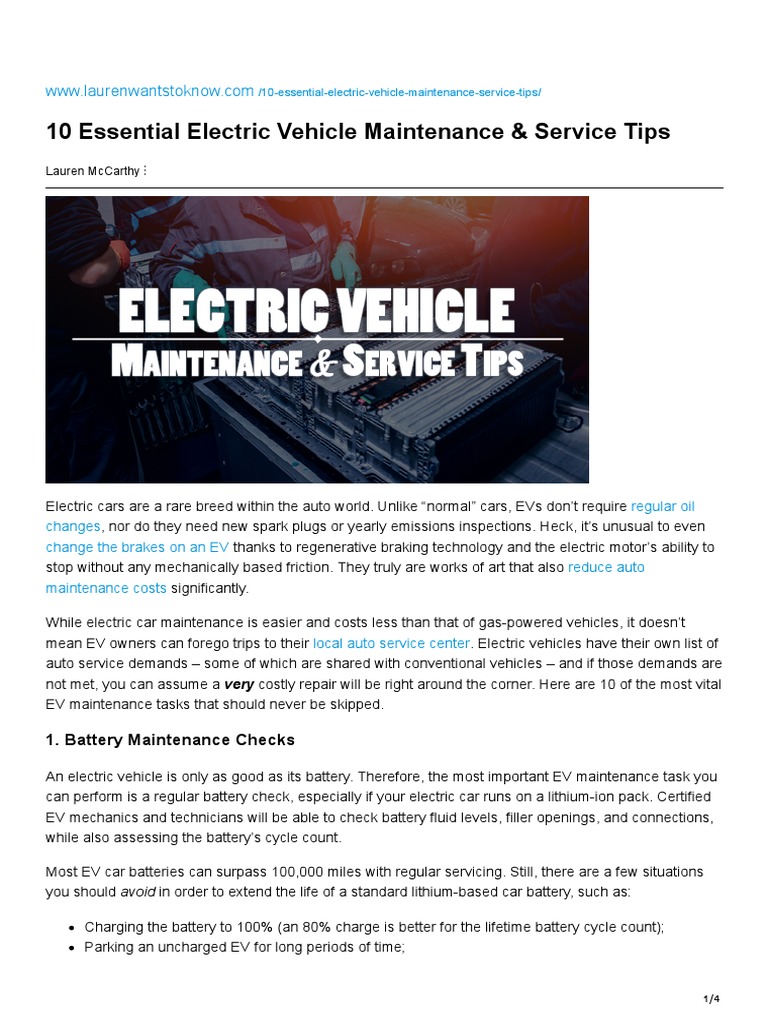 10 Essential Electric Vehicle Maintenance Service Tips | PDF | Electric ...