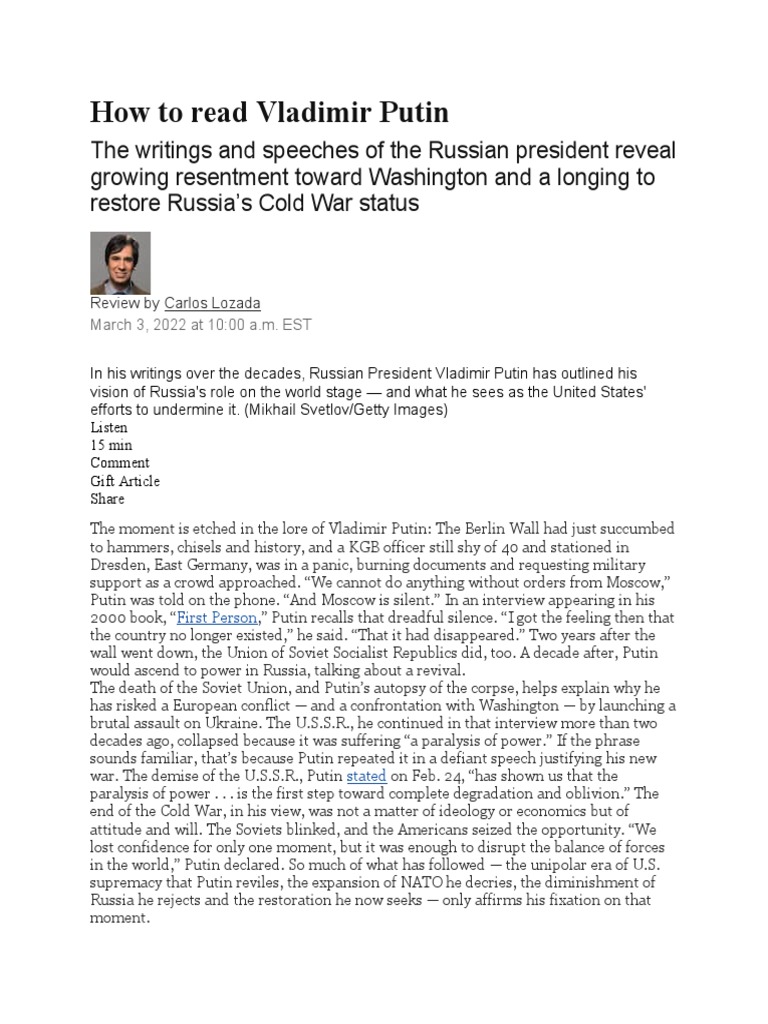 How To Read Vladimir Putin Mind | PDF | World Politics | Vladimir Putin