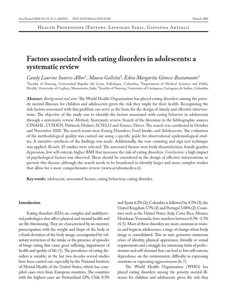 Factors Influencing Adolescent Eating Disorders | PDF | Eating Disorder ...