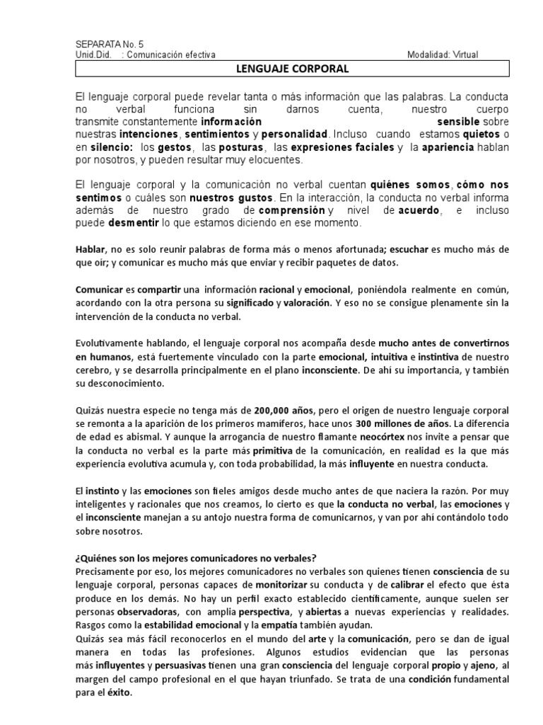 Lenguaje Corporal . | PDF | Comunicación no verbal | Las emociones