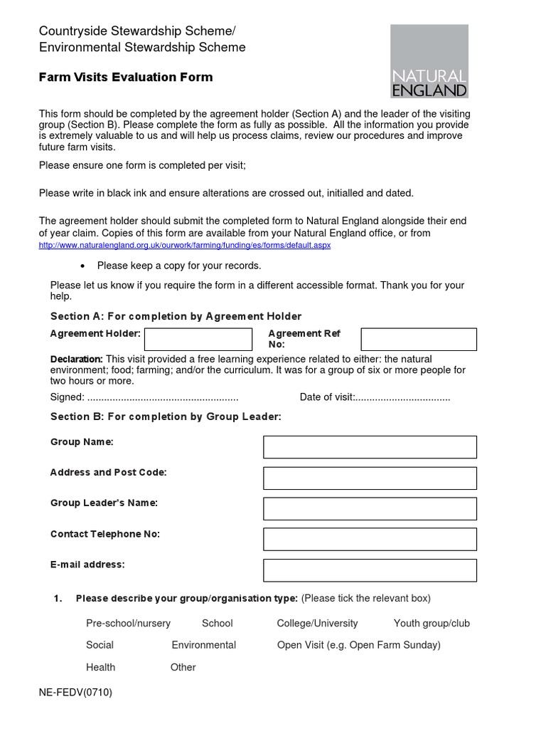 Farm Visits Evaluation Form Guide | PDF | Preschool | Information