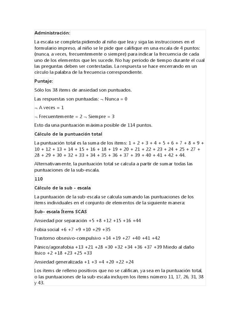 Interpretación de la Escala Spence | PDF | Ansiedad | Trastorno de ansiedad