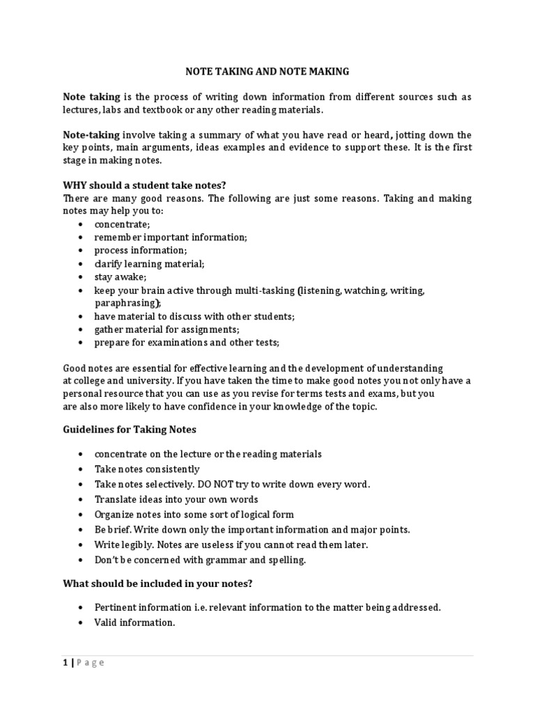 Note Taking and Note Making-1 | PDF | Lecture | Test (Assessment)