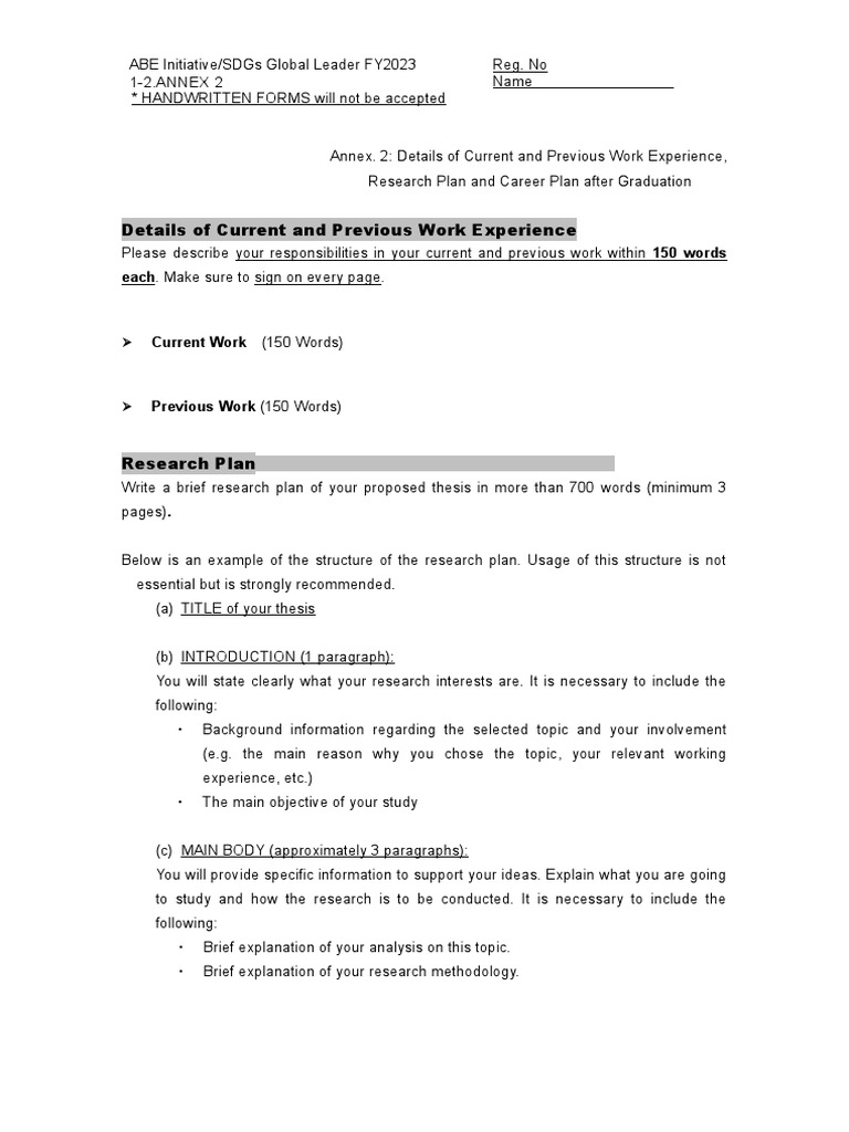 ABE Initiative FY2023: Work, Research, and Career Plans | PDF | Experience | Thesis