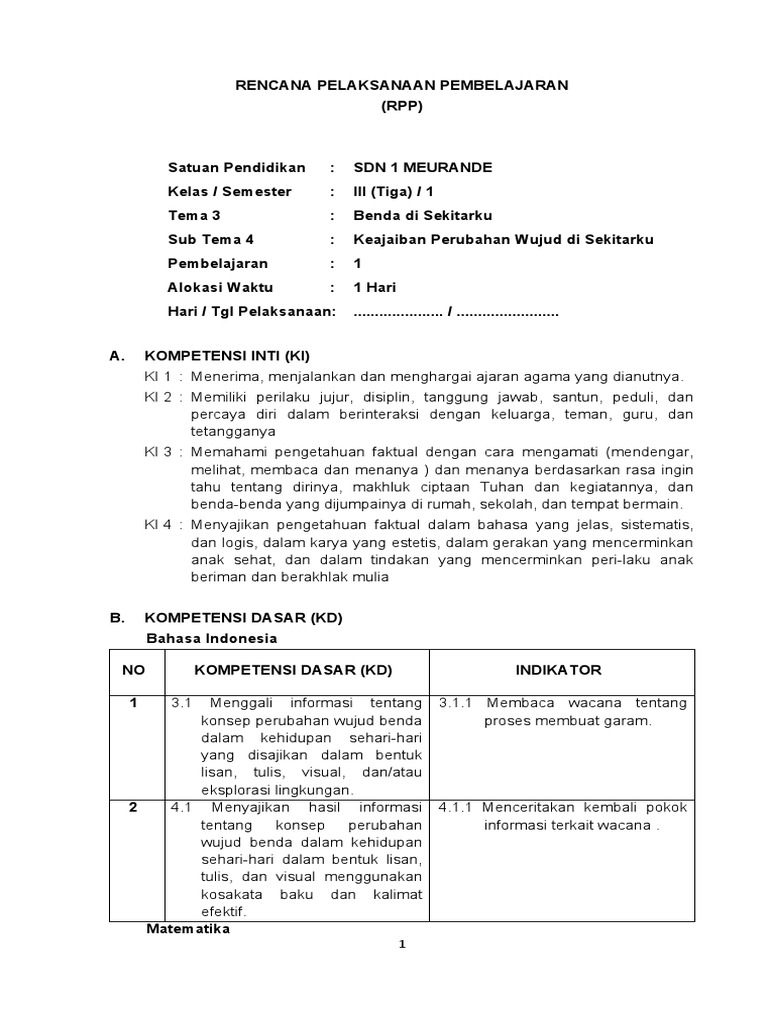 RPP SD Kelas 3 Tema 3 Sub 4 | PDF