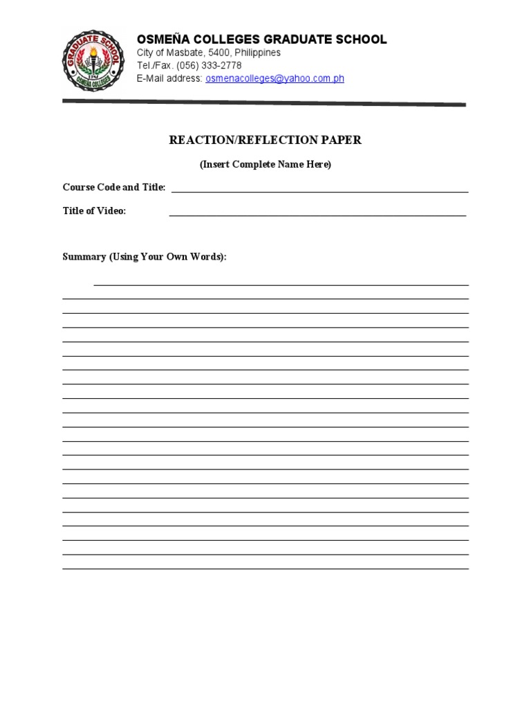 OC Reaction Reflection Paper Template | PDF