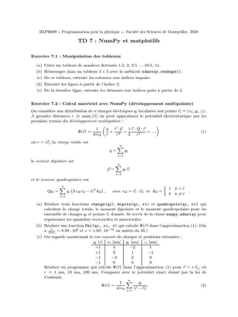 Programmation NumPy et Matplotlib en Physique | PDF | Électromagnétisme | Sciences physiques
