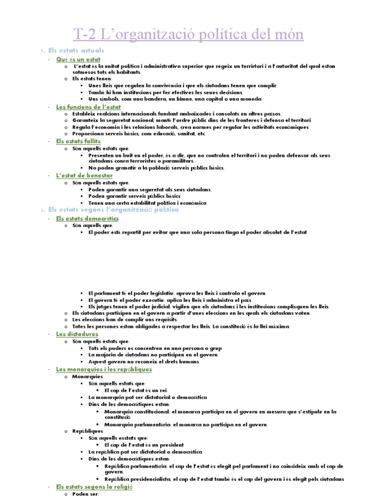 Resum Geografia T-2 ORGANITZACIÓ POLÍTICA DEL MÓN | PDF