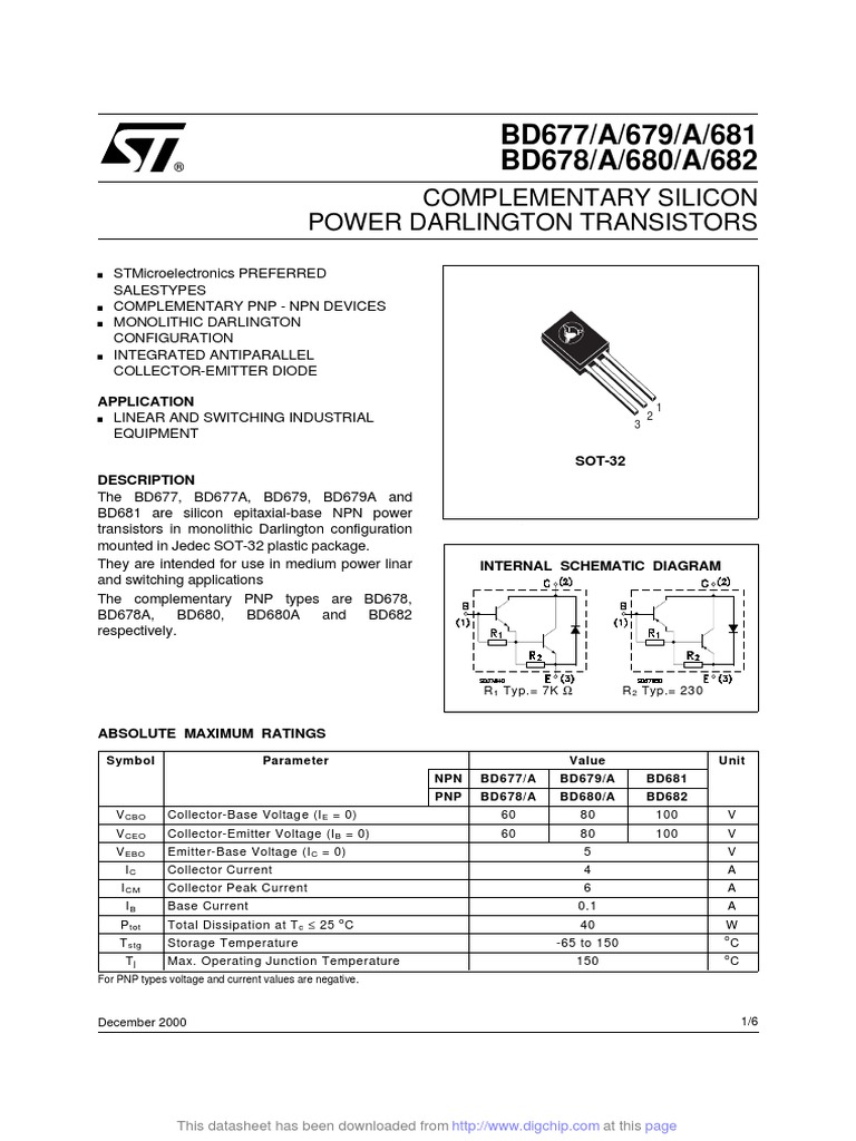 BD681 | PDF | Bipolar Junction Transistor | Electromagnetism