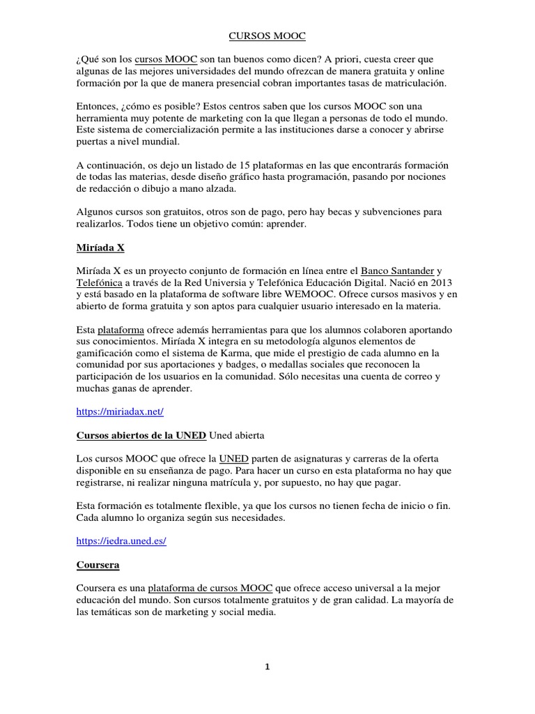 Cursos Mooc | Descargar gratis PDF | Curso abierto masivo en linea | Internet