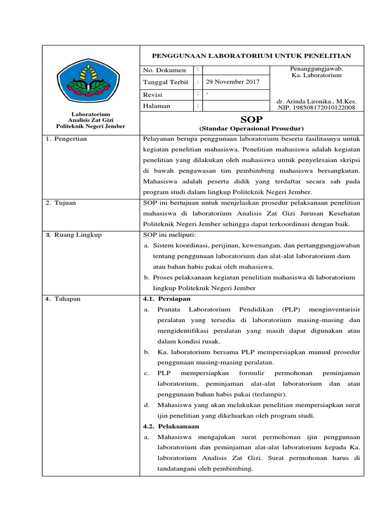 SOP Penggunaan Lab Untuk Penelitian | PDF