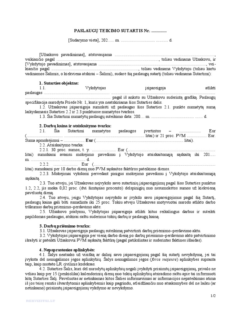Paslaugu Teikimo Sutartis | PDF