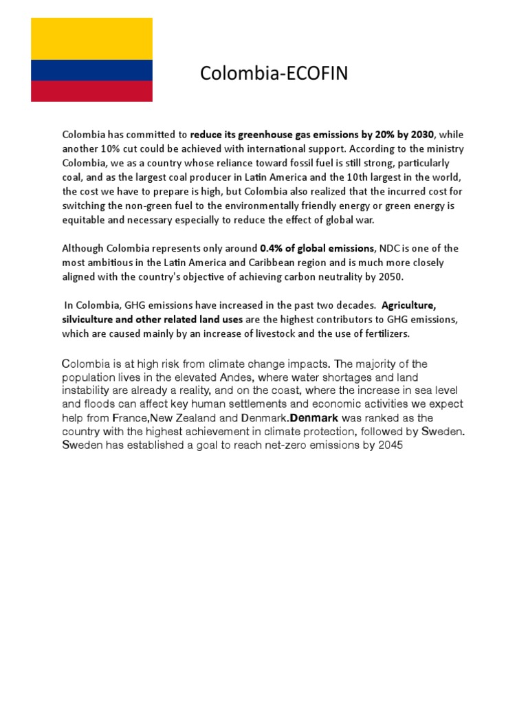 Colombia's 2030 Emission Reduction Goals | PDF | Climate Change ...