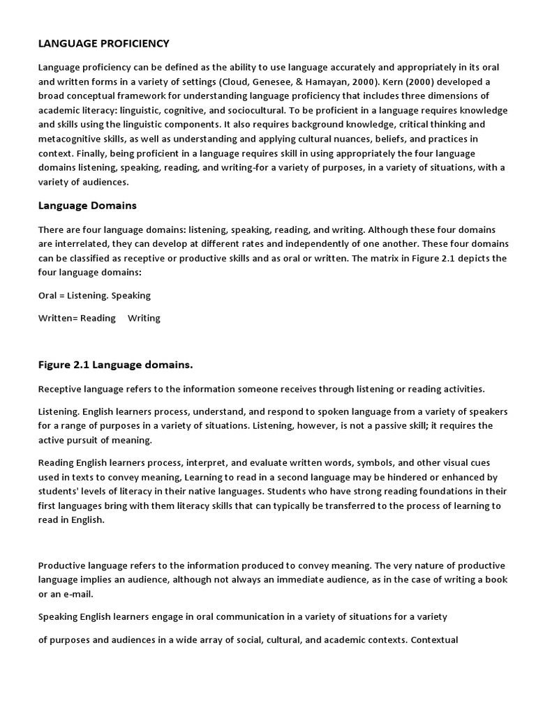Four Domains of English Proficiency | PDF | English As A Second Or ...