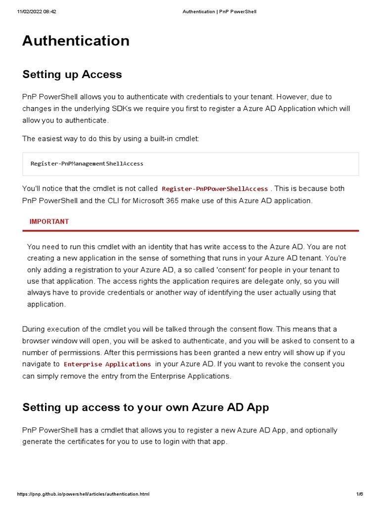 Authenticate with PnP PowerShell | PDF | Share Point | Parameter (Computer Programming)