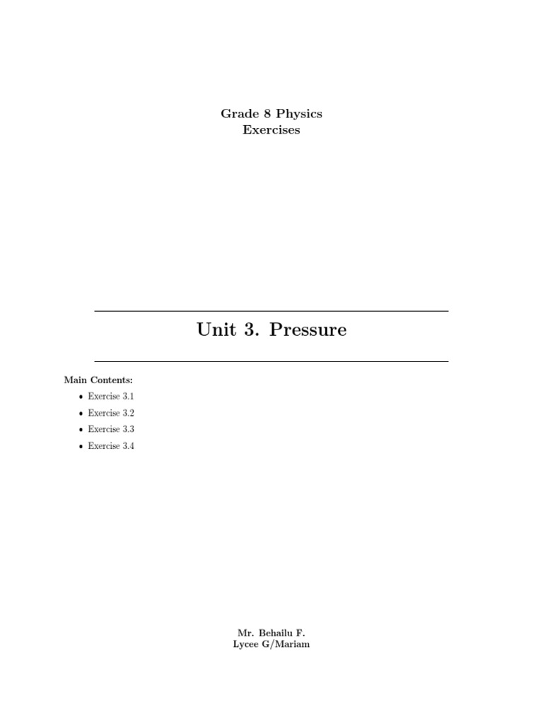 Unit 3 Physics Grade 8 Exercises | PDF