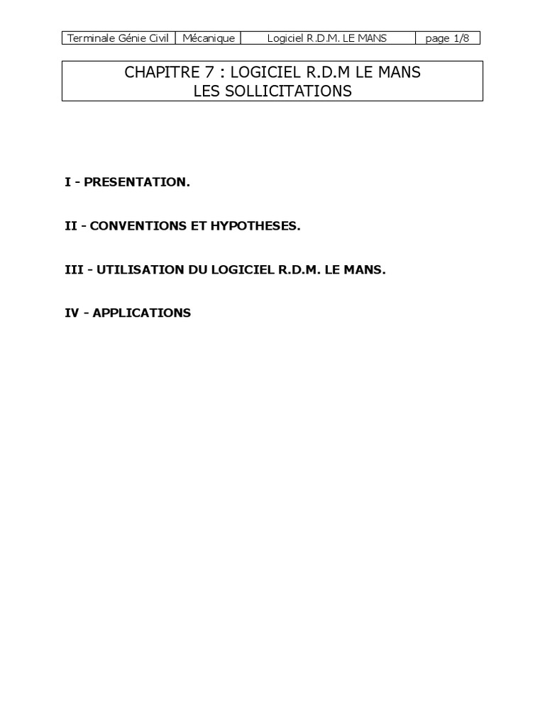 Logiciel R.D.M. Le Mans : Guide d'utilisation | PDF | Résistance des ...
