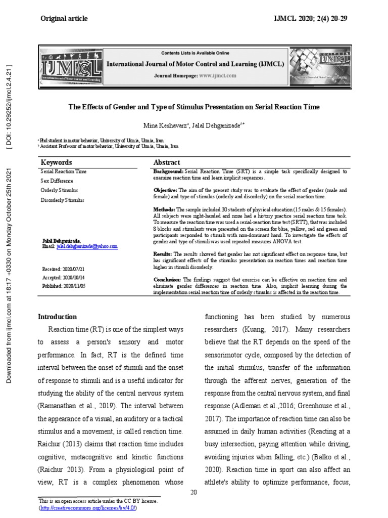 Ijmcl v2n4p20 en | PDF | Mental Chronometry | Analysis Of Variance