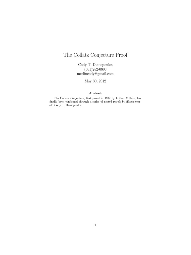 Collatz Conjecture Proof | PDF | Arithmetic | Logic