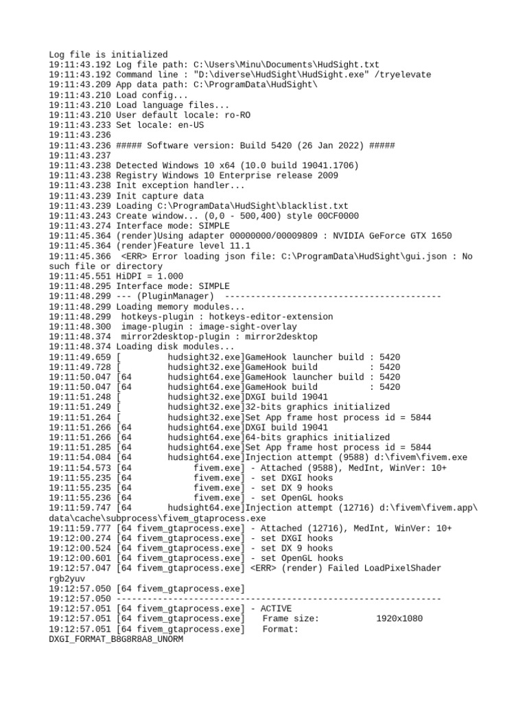HudSight log file initialization | PDF | Graphical User Interfaces | Windows Registry