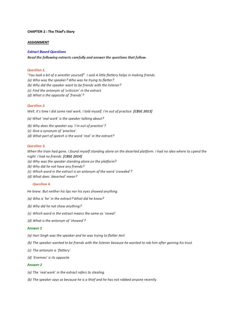 Assignment THE THIEF'S STORY | PDF | Theft