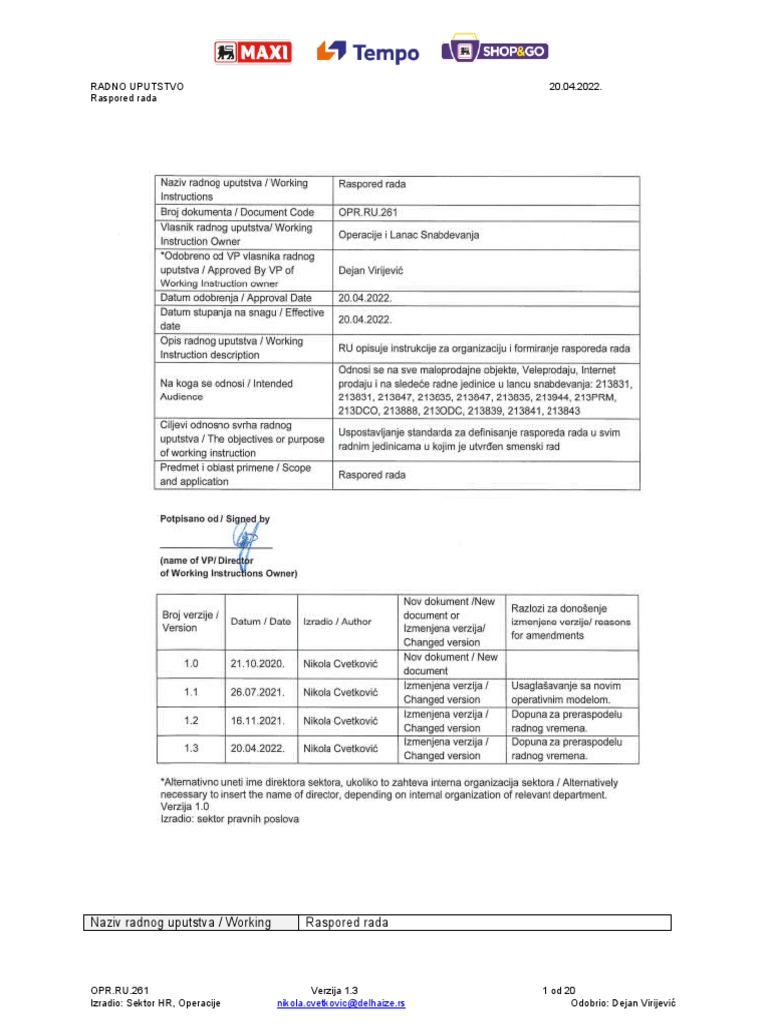 .261 Raspored Rada | PDF