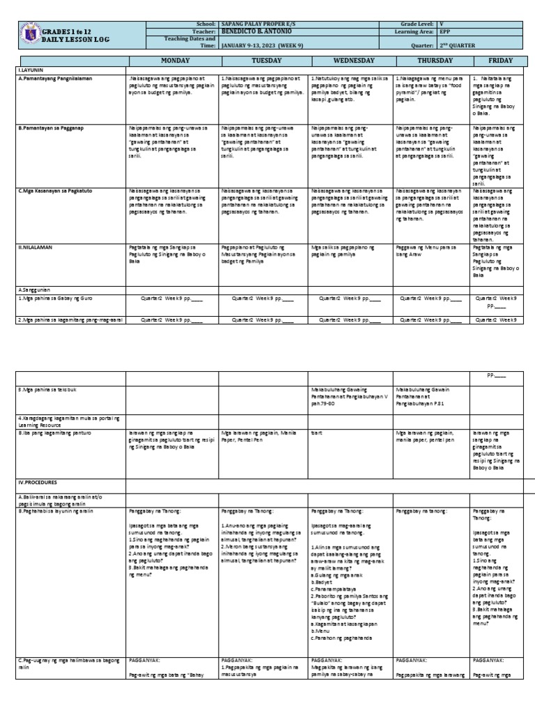 DLL - Epp 5 - Q2 - W9 | PDF