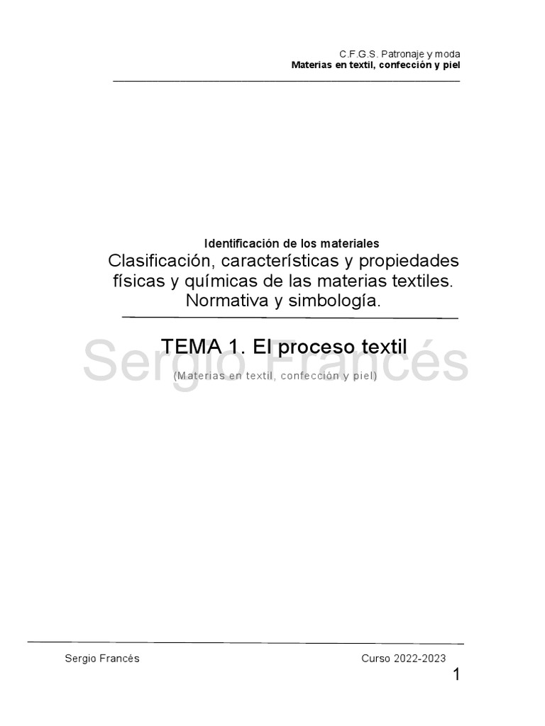 TEMA 1 El Proceso Textil | PDF | Textiles | Diseño