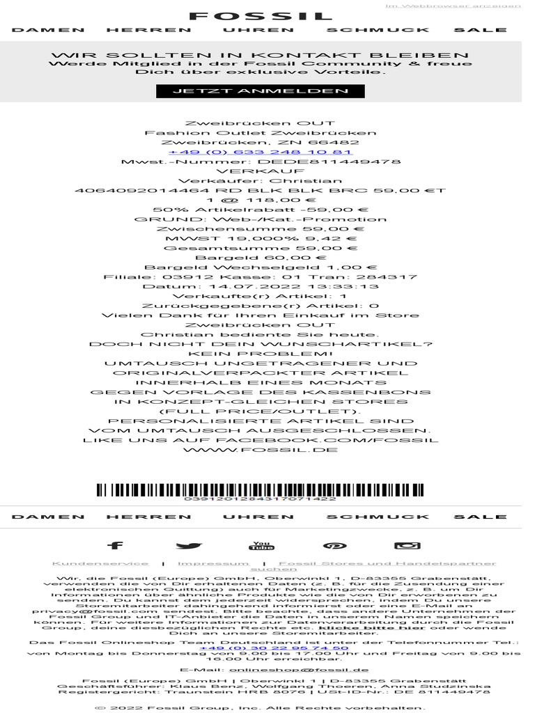 Facture Montre Fossil | PDF