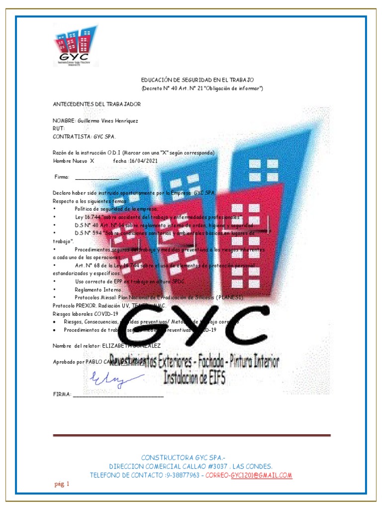 Constructora Gyc Spa.-Direccion Comercial Callao #3037 - Las Condes. TELEFONO DE CONTACTO:9 ...