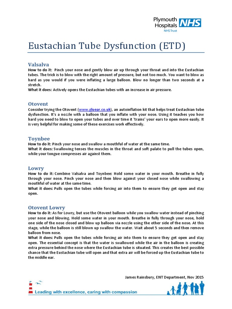 Eustachian Tube Dysfunction Exercises Guide | PDF | Mucus | Human Head ...