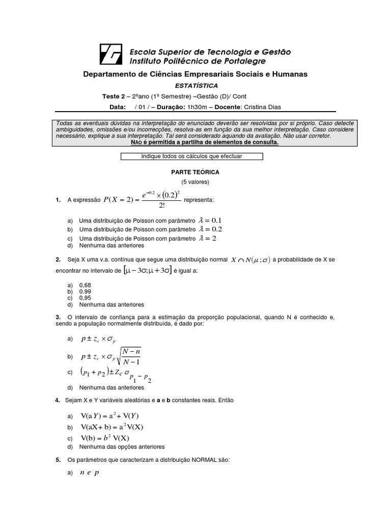 Teste de Estatística sobre Distribuições de Probabilidade, Intervalos ...