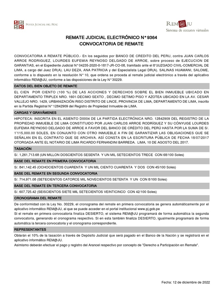 aviso-de-remate-9364 | PDF | Lima | Justicia