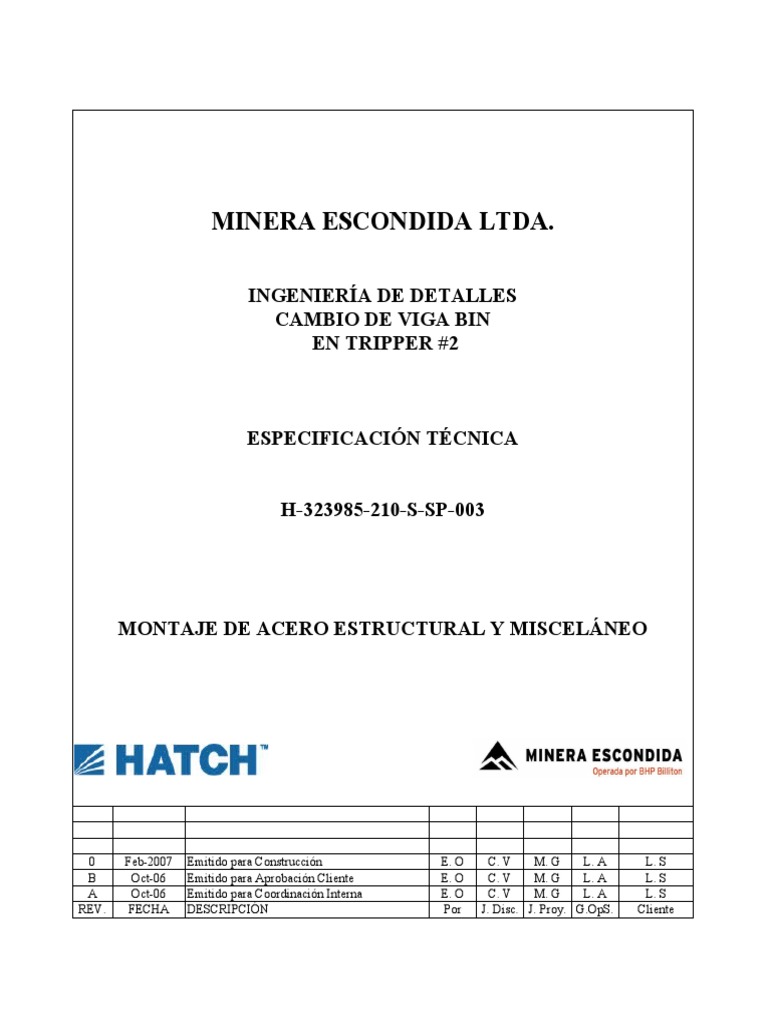 H-323985-210-S-SP-003-0 Montaje de Acero Estructural y Miscelaneo | PDF ...