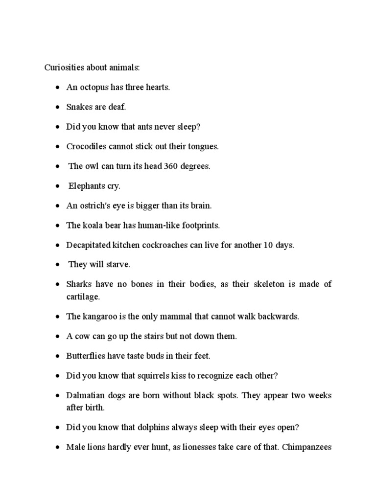 A Compendium of Curious Facts about the Unique Traits and Behaviors of ...