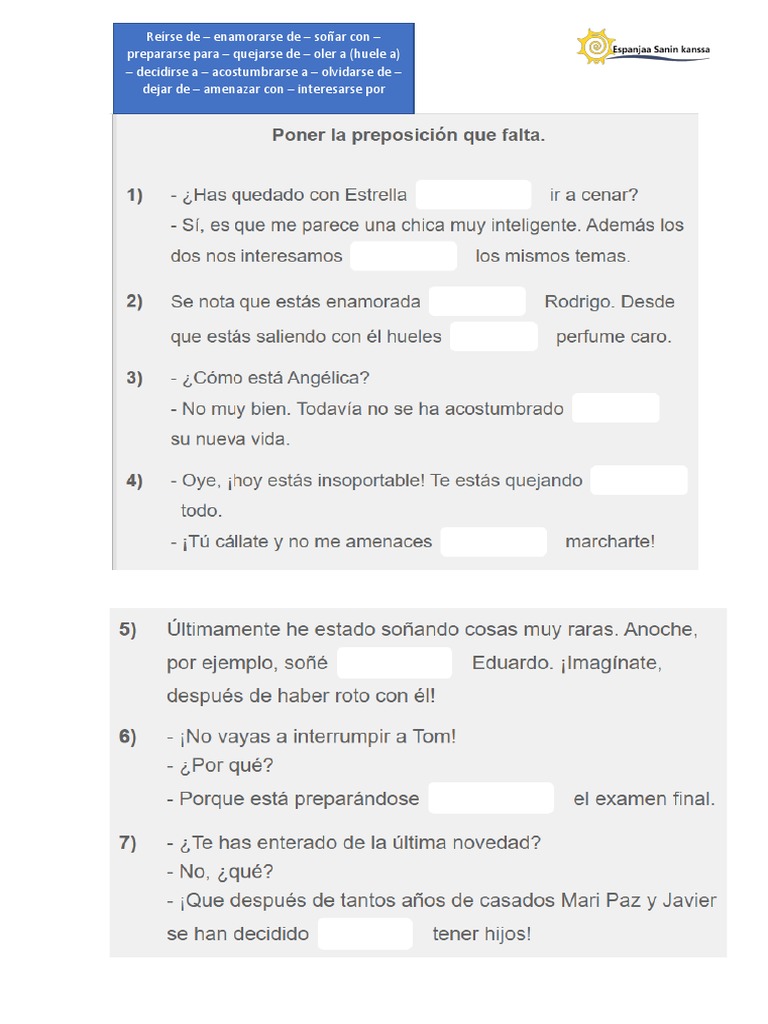 Ejercicio Verbos Con Preposiciones | PDF